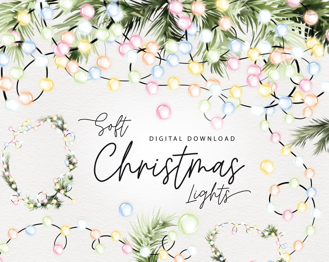 Christmas Colorful Lights Clipart, Frames, Seamless Borders, Xmas ...