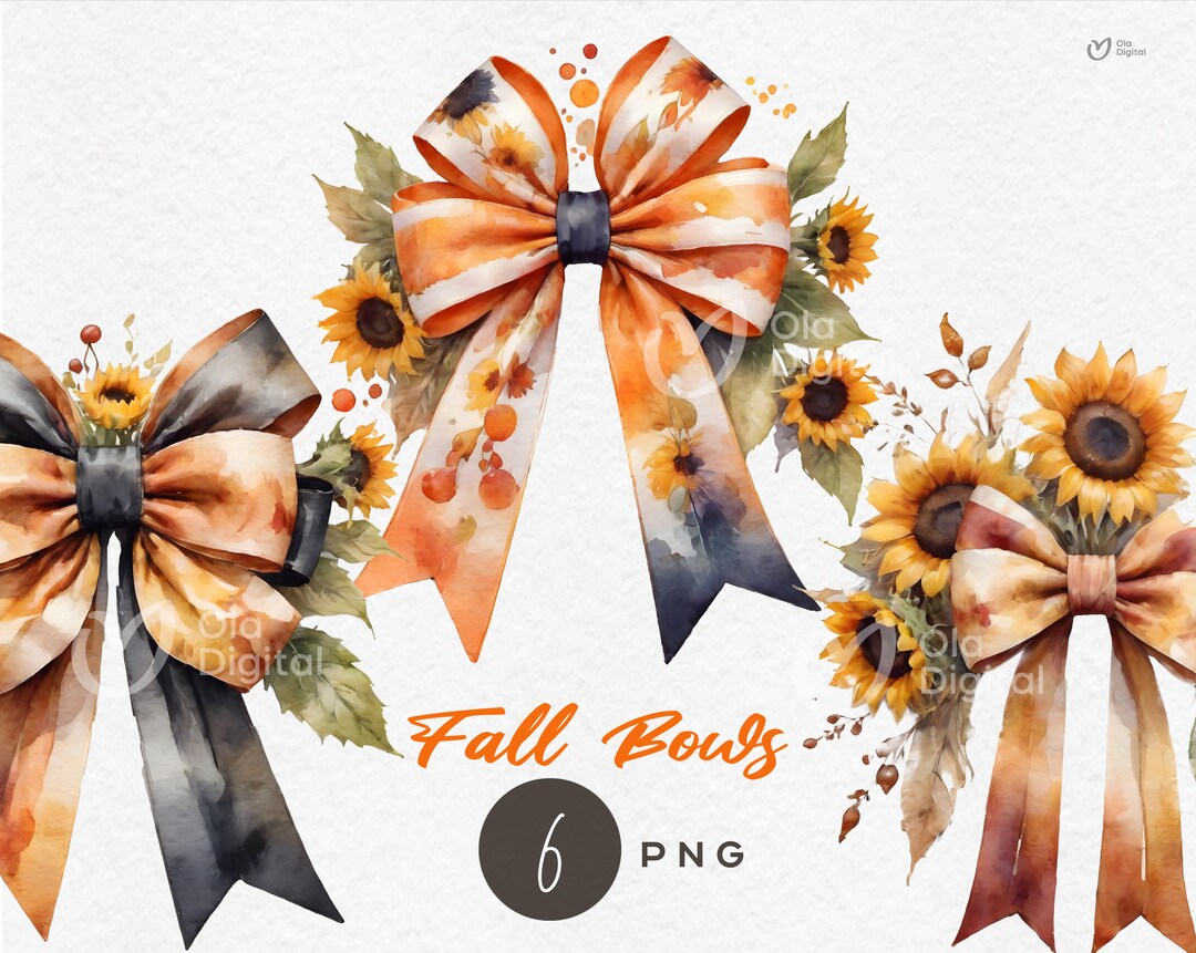 Fall Bow Png, Fall Coquette Bow PNG, Autumn Sunflowers Png, Autumn ...