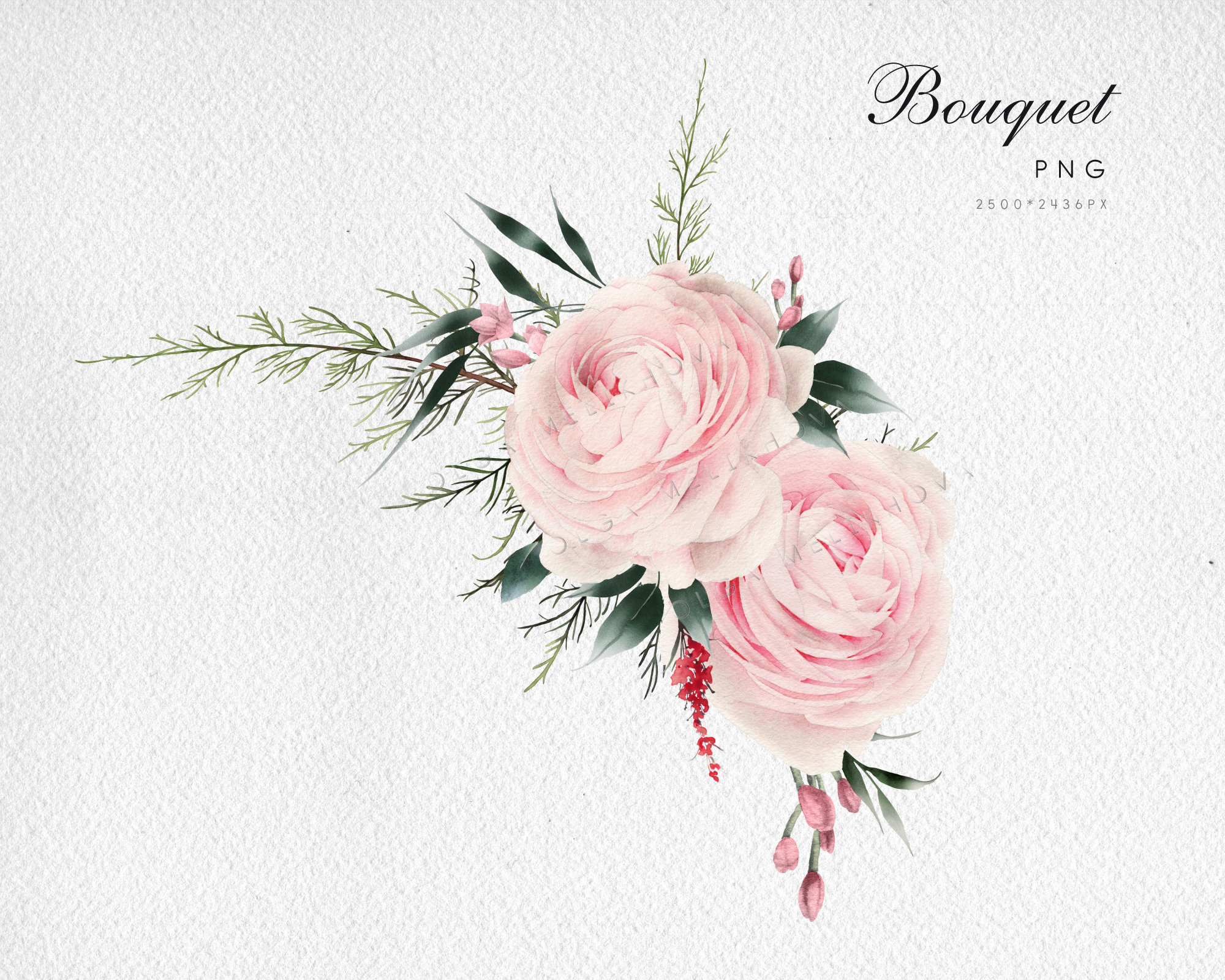 Watercolor Pink Flowers Clipart, Floral Bouquet, Digital Floral Set ...