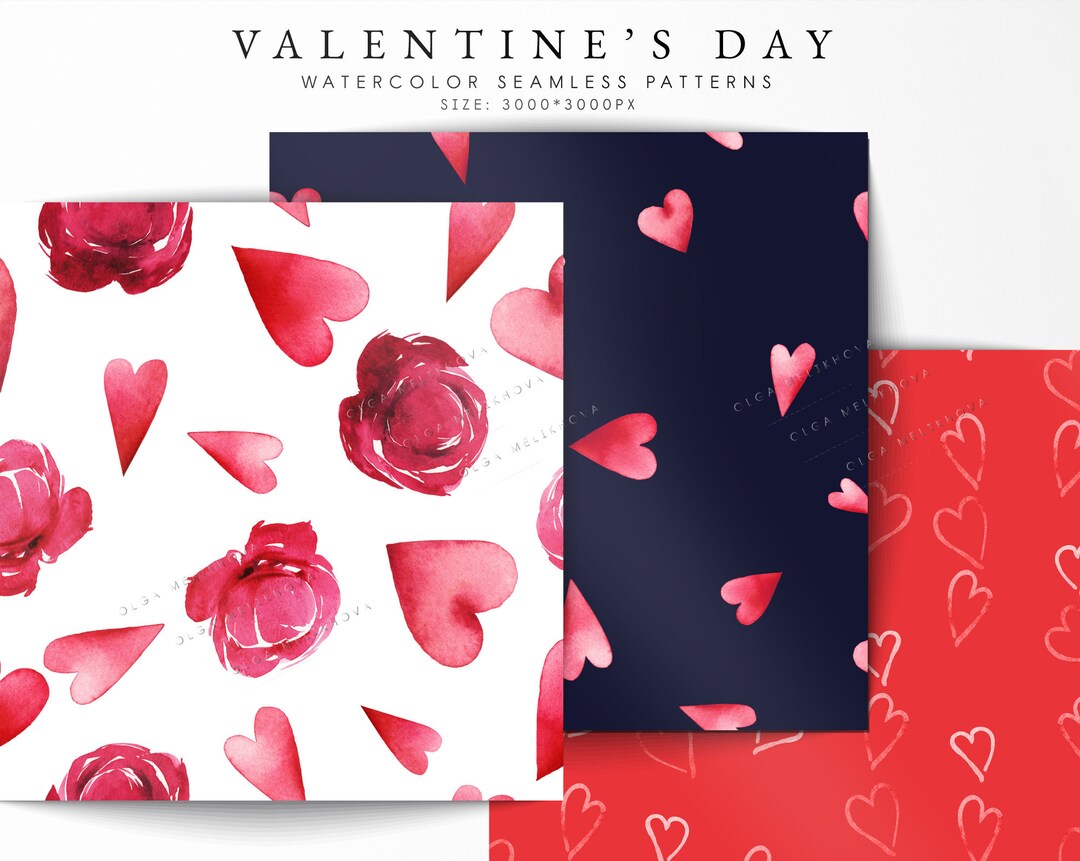 Valentine's Day Digital Paper, Seamless Patterns With Hearts ...