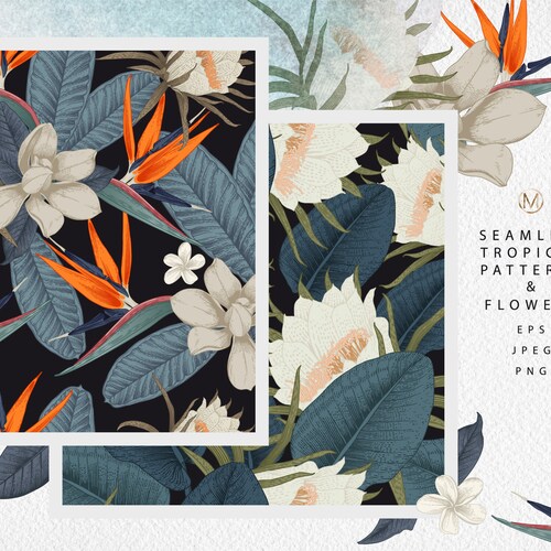 Seamless Tropical Pattern Watercolor Tropical Digital Paper | Etsy