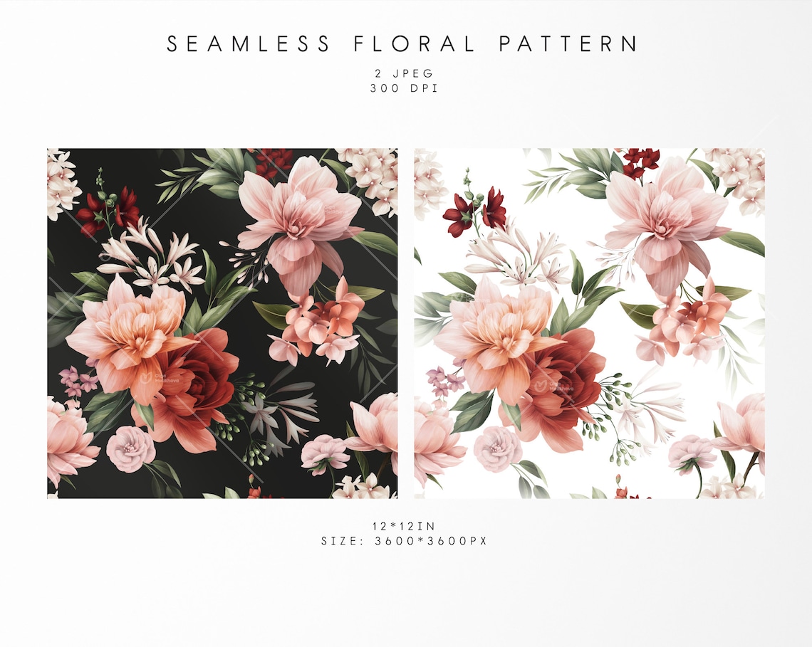 Seamless Floral Pattern Digital Peony Paper Floral Print | Etsy