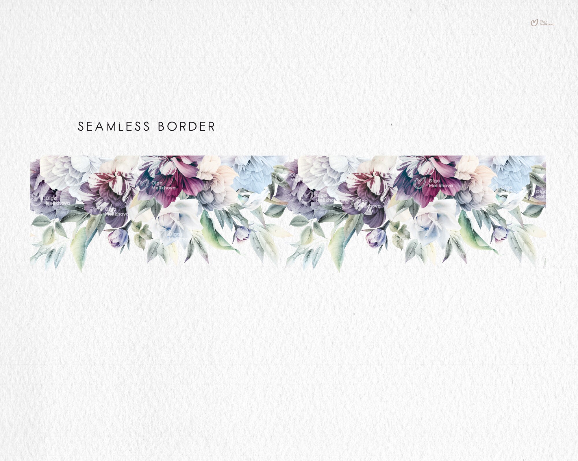 Floral Border, Peony Frame, Watercolor Blue and Purple Flowers, Wedding ...