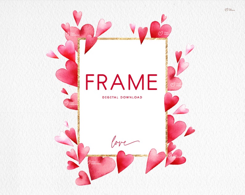 Valentine Frame Valentine's Clipart Red Hearts - Etsy