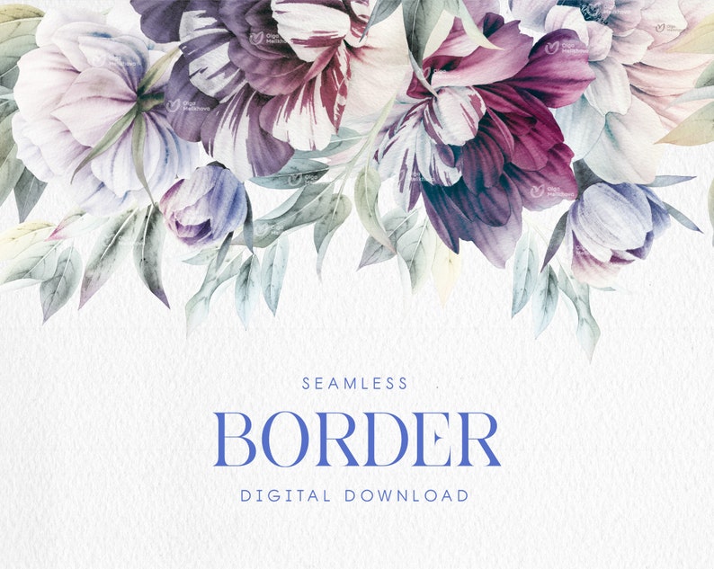 Floral Border Peony Frame Watercolor Blue and Purple - Etsy