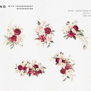 Burgundy White Floral Clipart, Vintage Antique Flowers, Floral Borders ...