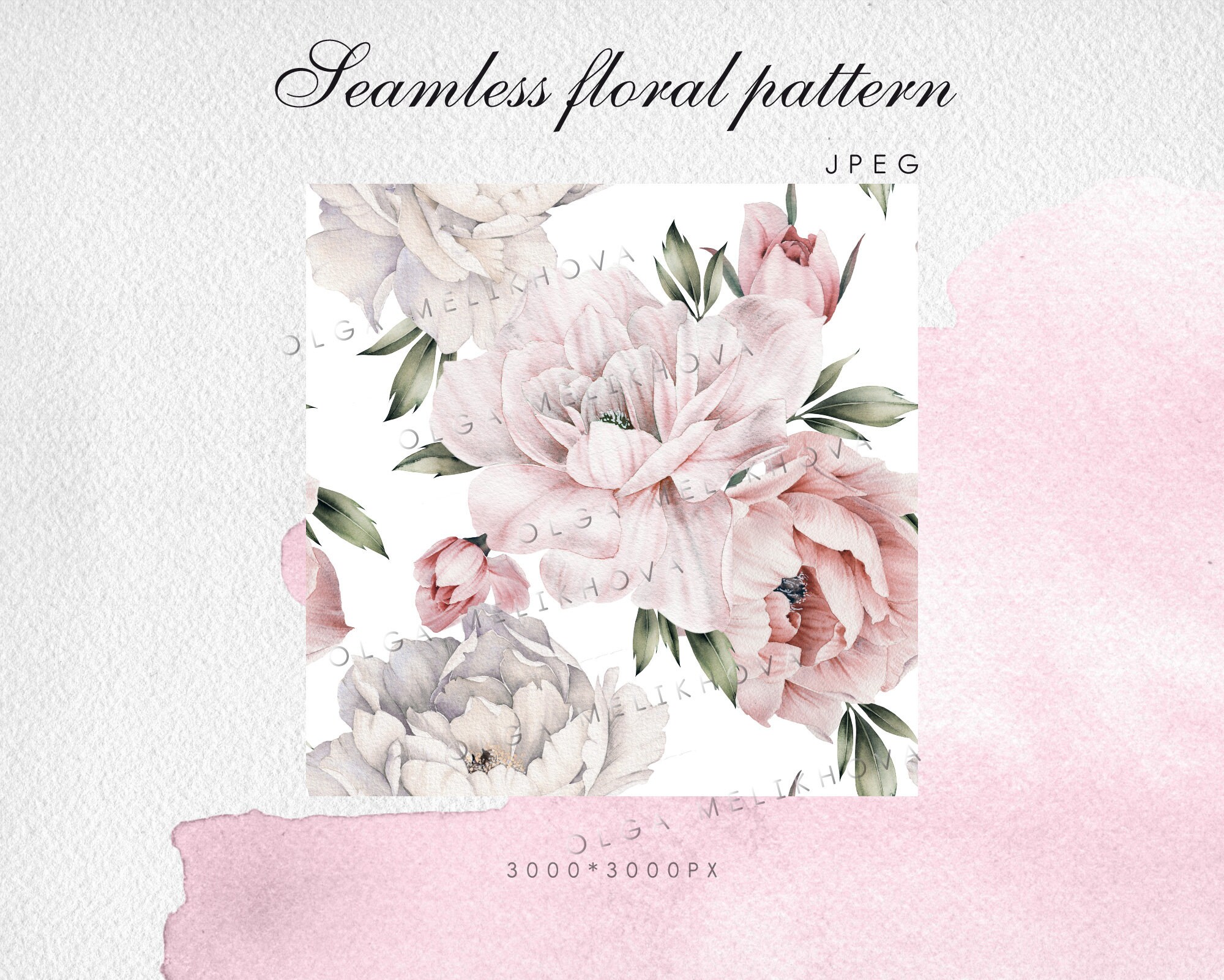 Seamless Floral Pattern Digital Paper Watercolor Peonies - Etsy