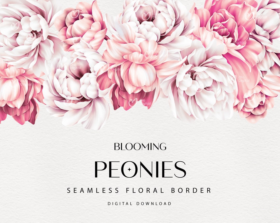 Floral Seamless Border, Spring Peonies, Elegant Flowers, Wedding Frame ...