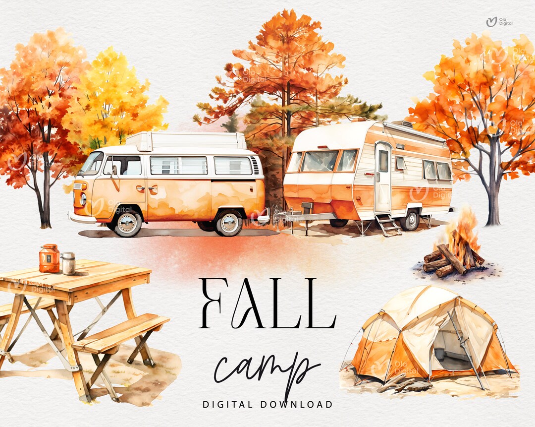 Watercolor Fall Clipart, Fall Camp, Cozy Autumn Clipart, Commercial Use ...