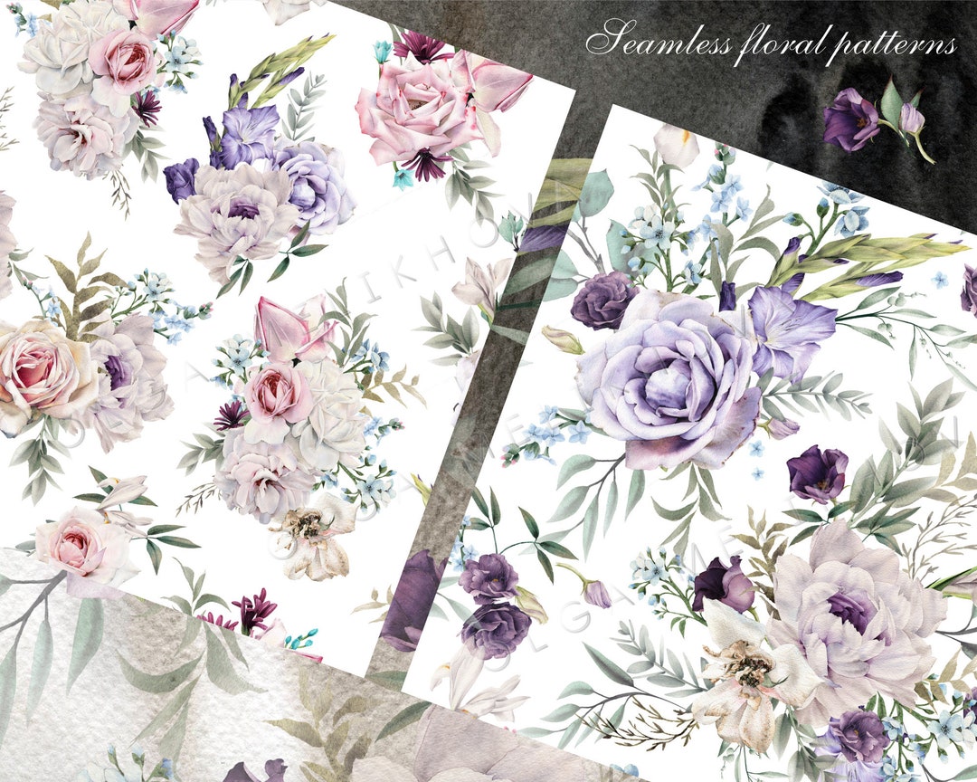 Floral Patterns, Digital Paper, Watercolor Flowers, PNG With ...