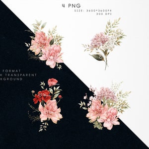 Floral Bouquets Clipart, Peony Bouquets Png, Watercolor Flower Clipart ...