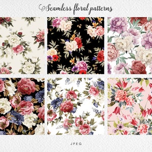 Collection of Seamless Floral Patterns With Peonies, Digital Paper ...