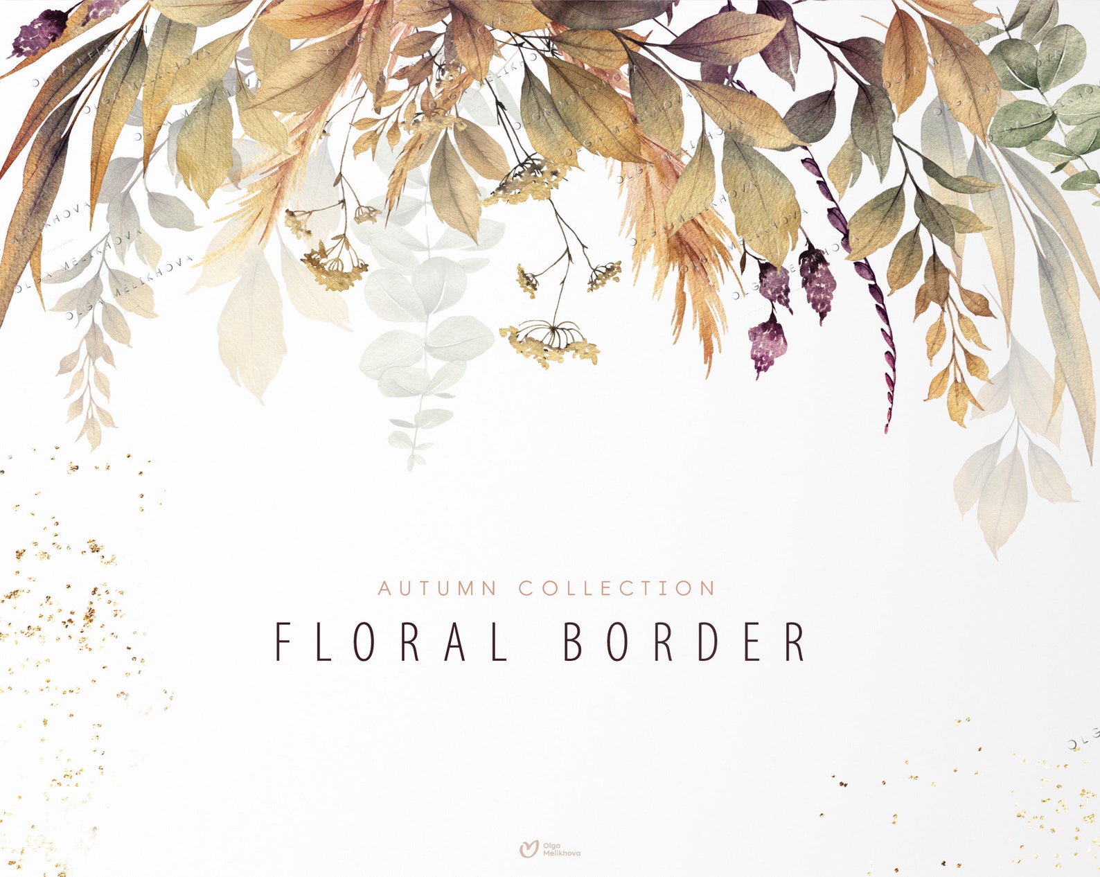 Floral Border Watercolor Autumn Leaves Wedding Invite Card Dry