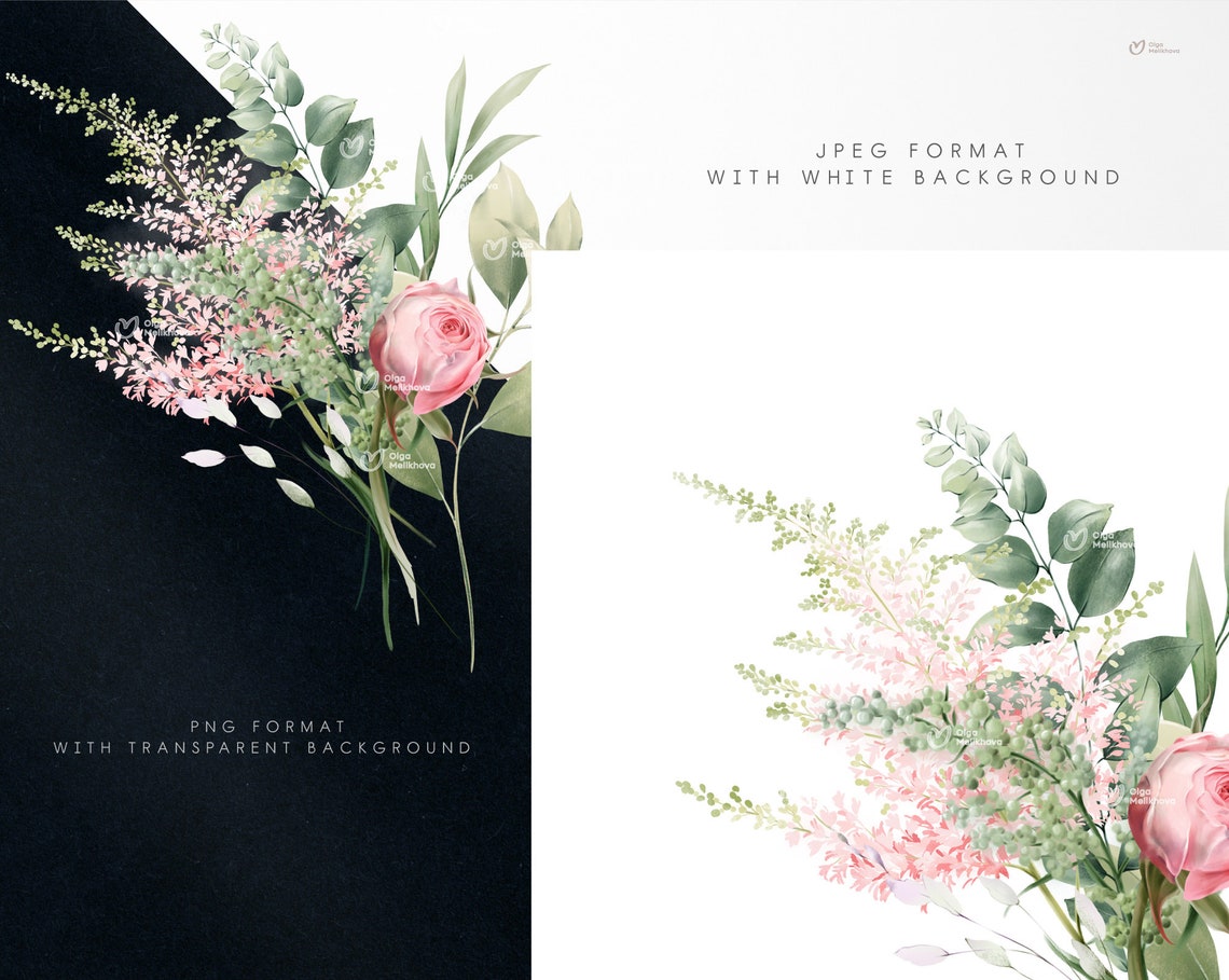 Floral Bouquets Clipart, Pink Flowers, Watercolor Flower Clipart ...