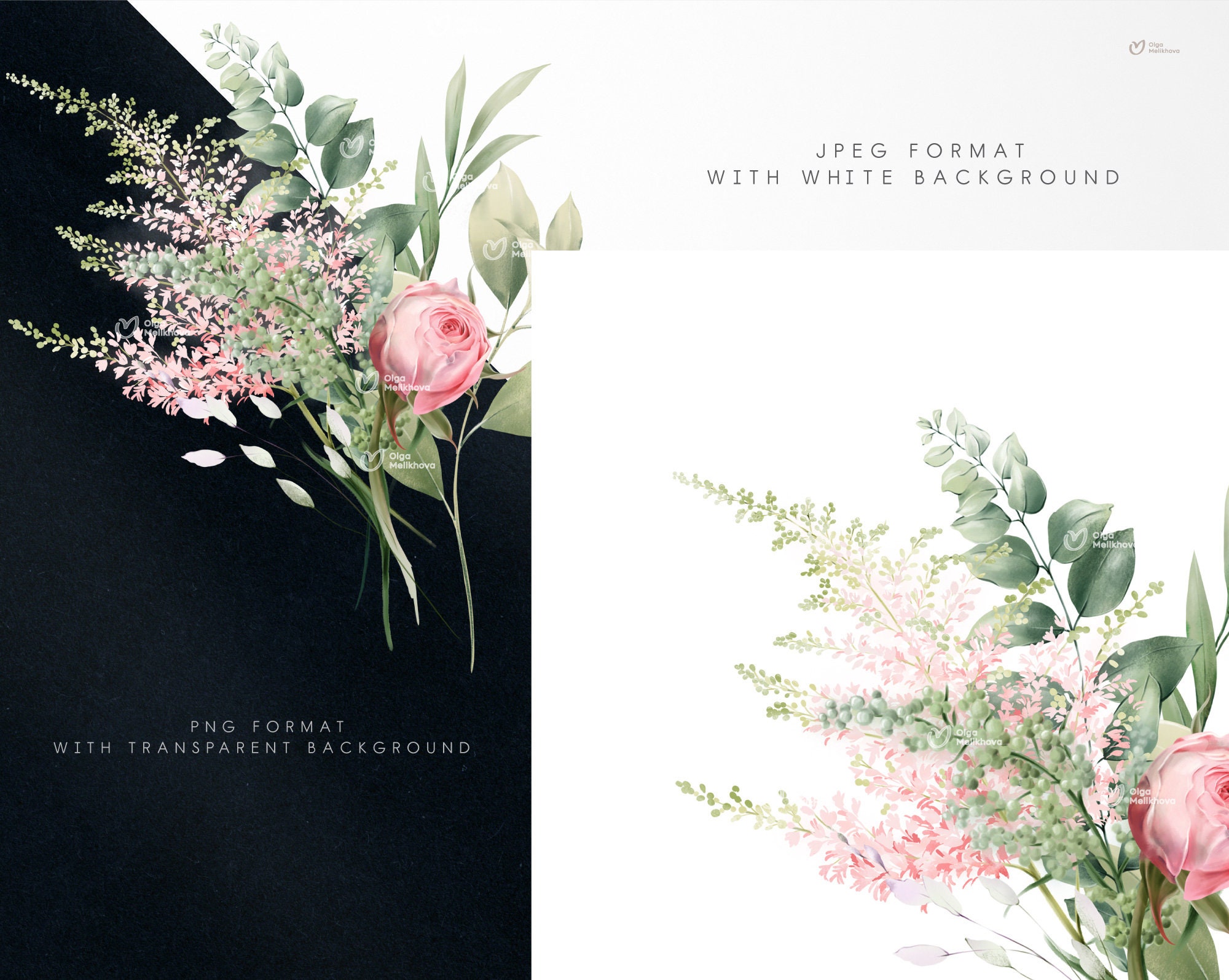 Floral Bouquets Clipart Pink Flowers Watercolor Flower - Etsy