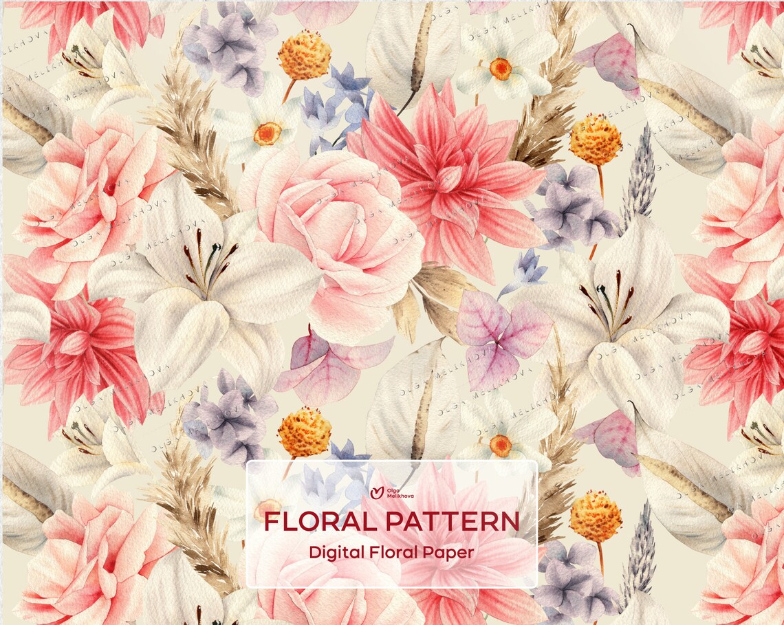 Pastel Floral Pattern Digital Paper Pack Printable Paper - Etsy