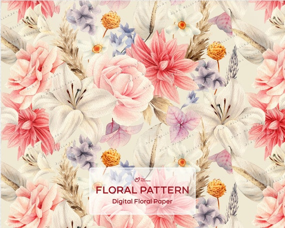 Pastel Floral Pattern Digital Paper Pack Printable Paper | Etsy