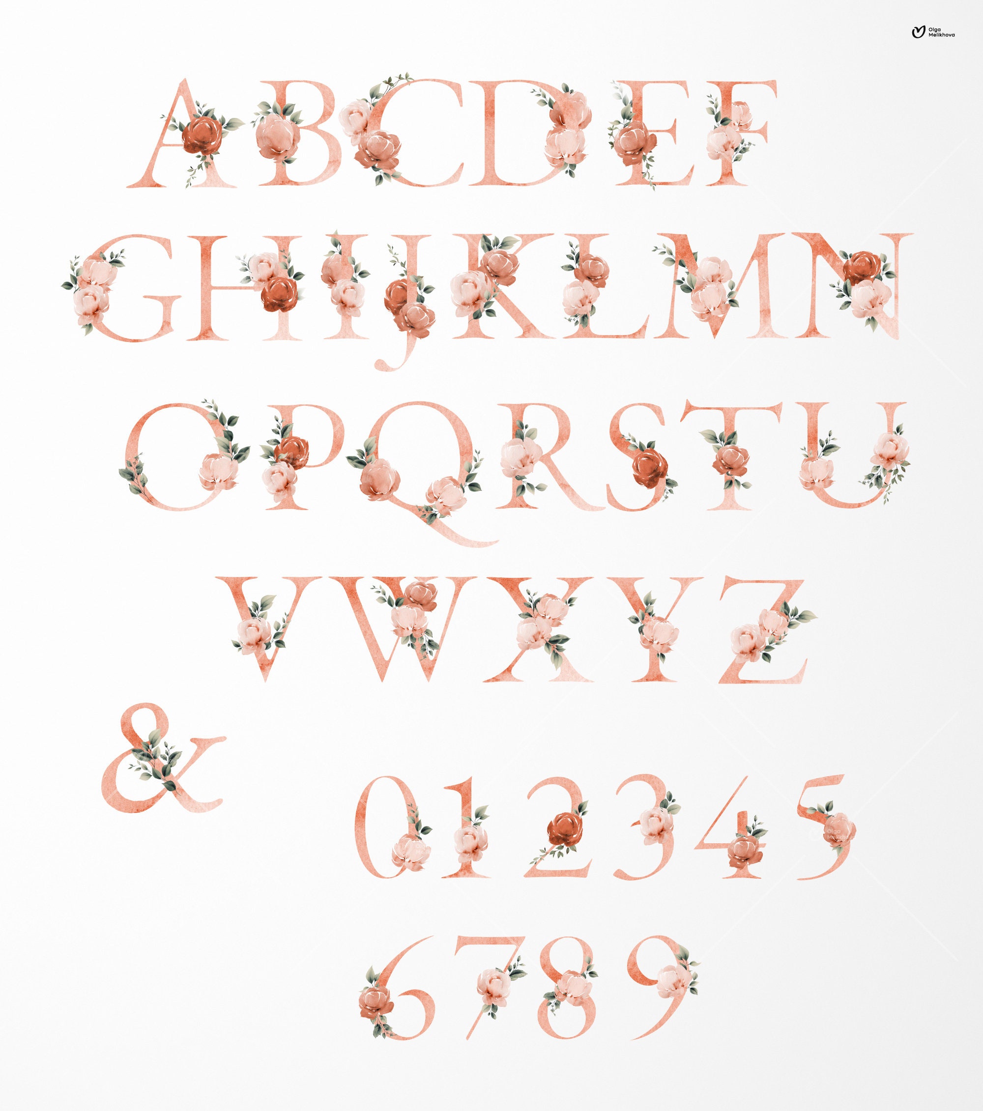 Letters and Numbers, Watercolor Floral Alphabet, Wedding Clipart PNG - Etsy