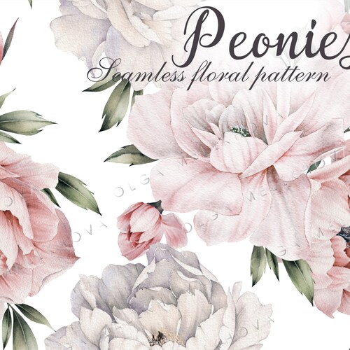 Seamless Floral Pattern Digital Paper Watercolor Peonies - Etsy