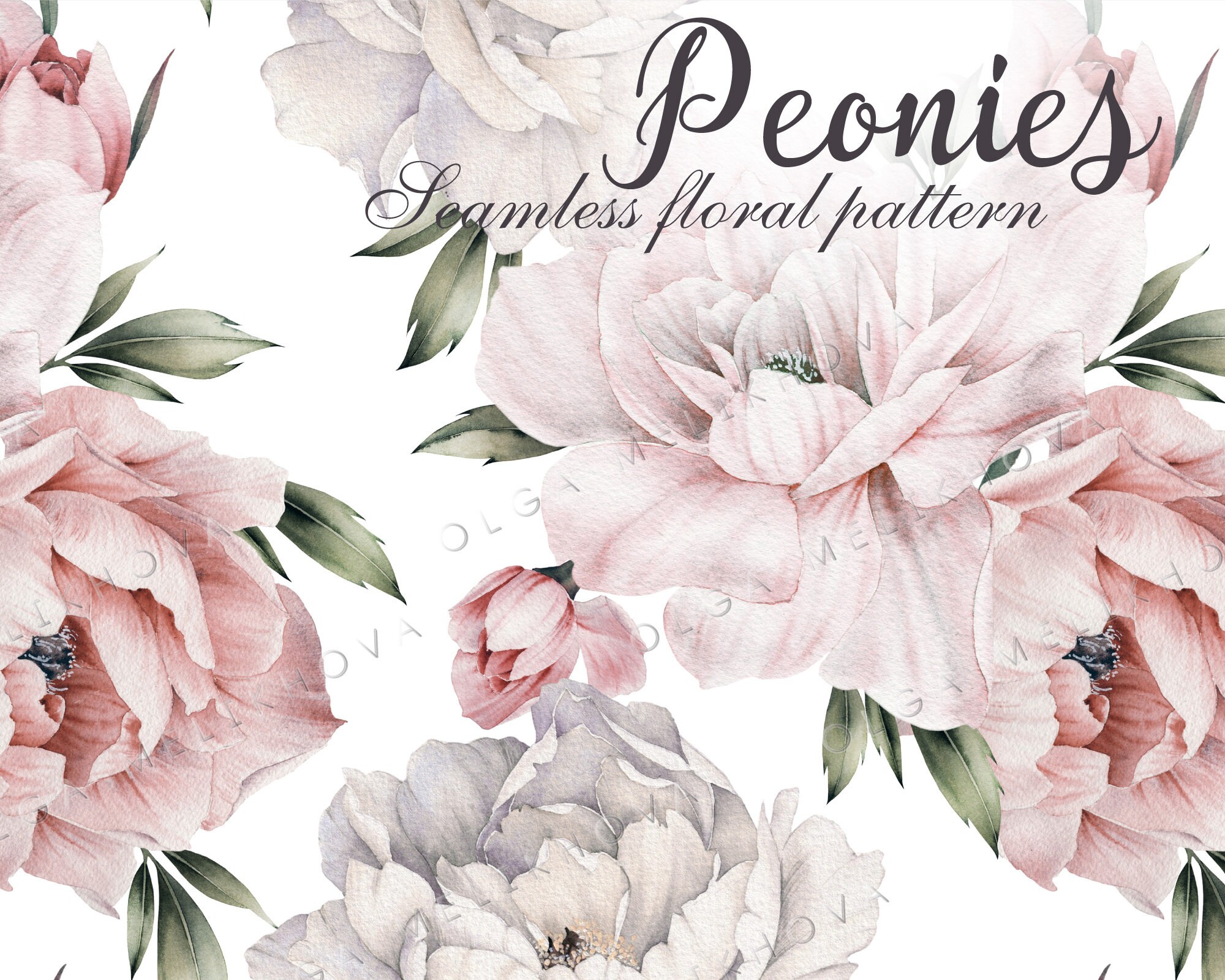 Seamless Floral Pattern Digital Paper Watercolor Peonies - Etsy