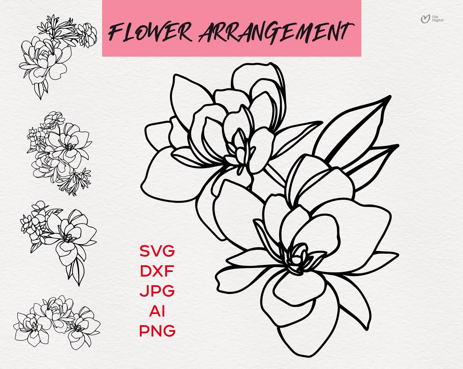 Flower Arrangement SVG File, Floral Bouquets DXF, Cut Files Wedding ...