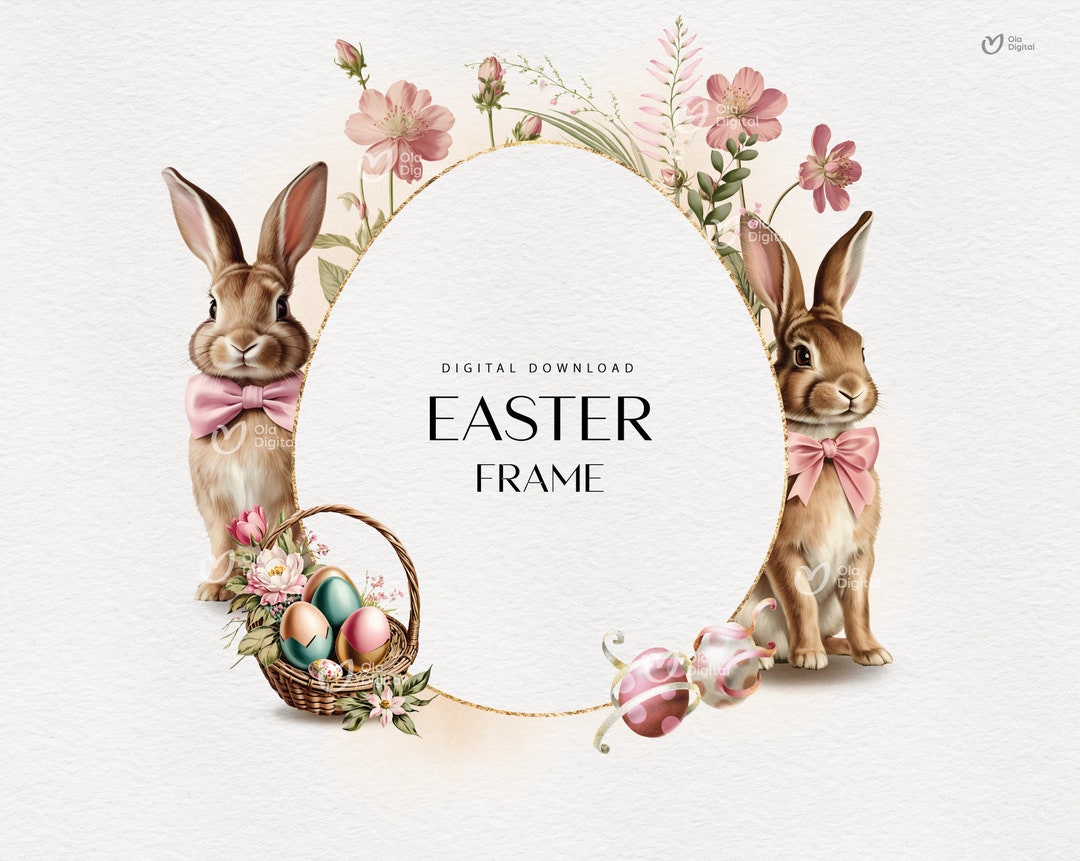 Easter Vintage Frame, Frame-border PNG, Digital Greeting Card, Easter ...