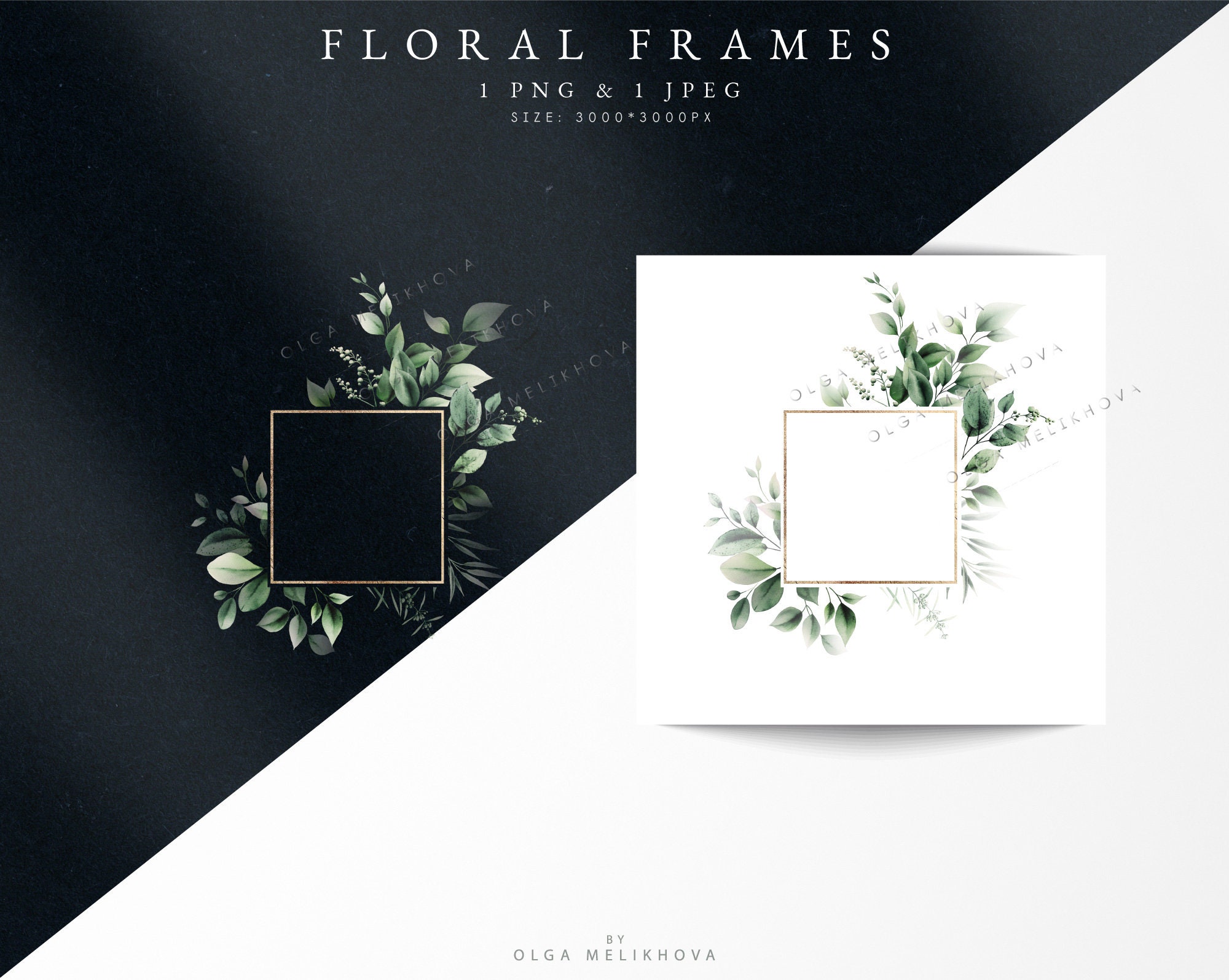 Floral Digital Frames With Greens Greenery Digital Print - Etsy