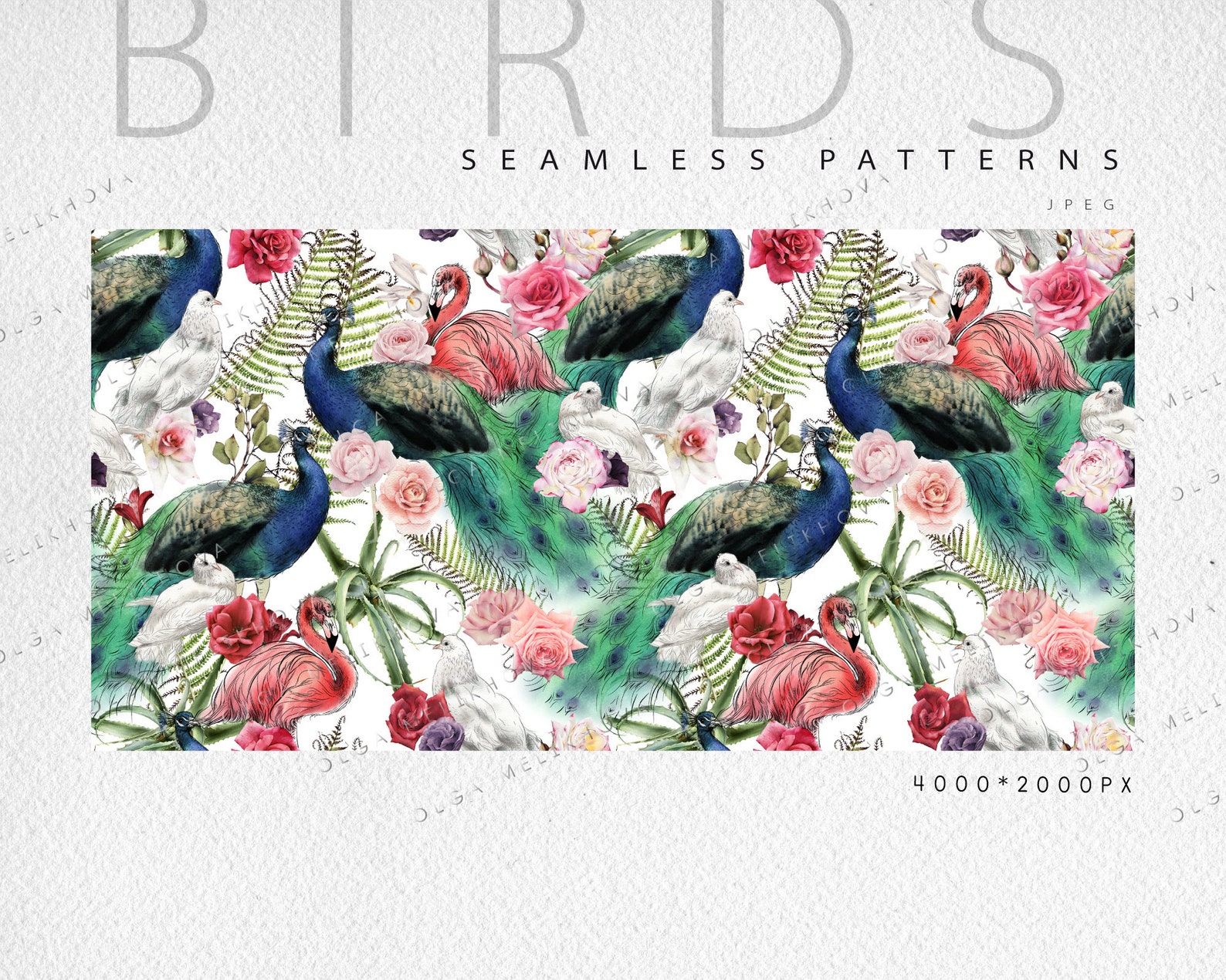 Seamless Floral Patterns With Birds Digital Paper Clipart - Etsy