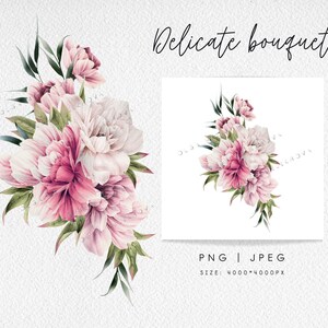 Watercolor Pink Peonies, Bouquet, Bright Floral Watercolour Digital ...