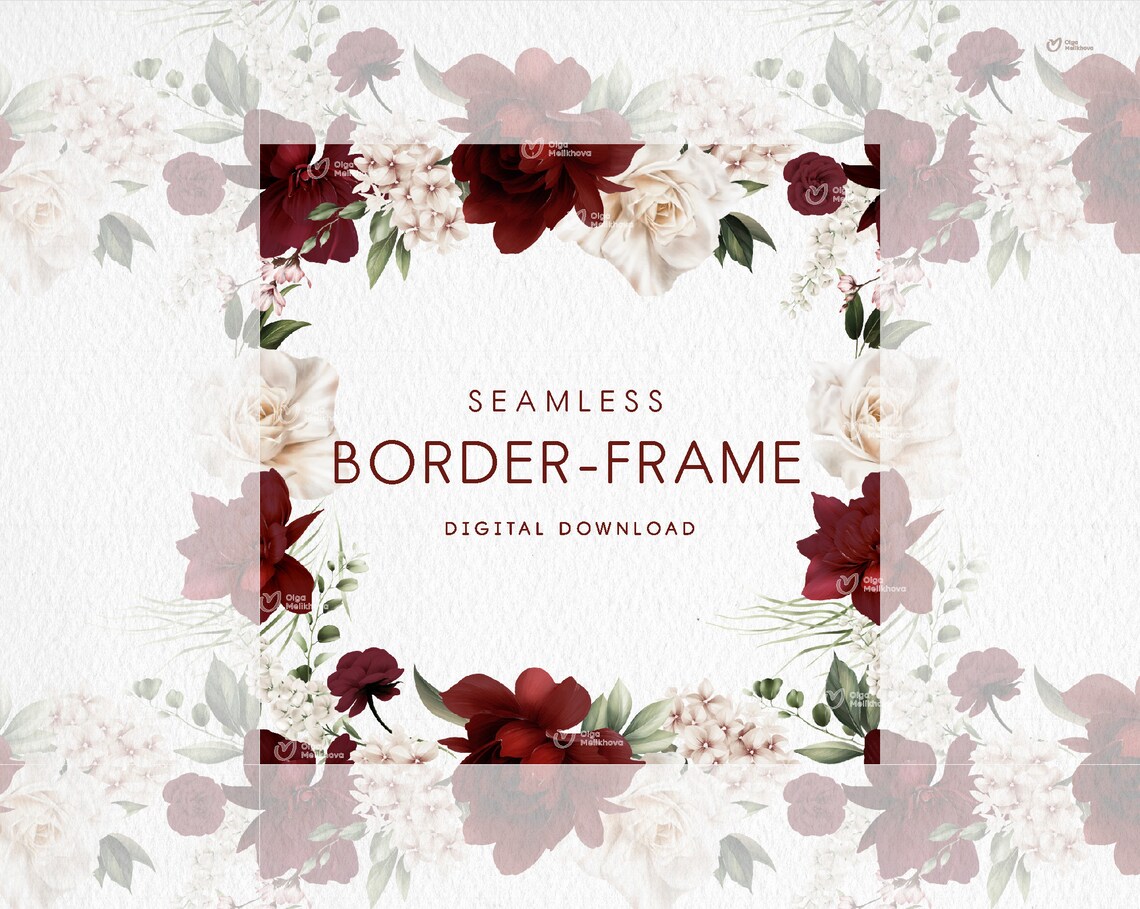 Floral Border-frame Burgundy Flowers Floral Pattern Wedding - Etsy