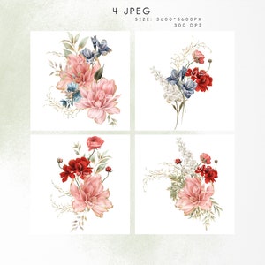 Floral Bouquets Clipart, Peony Bouquets Png, Watercolor Flower Clipart ...