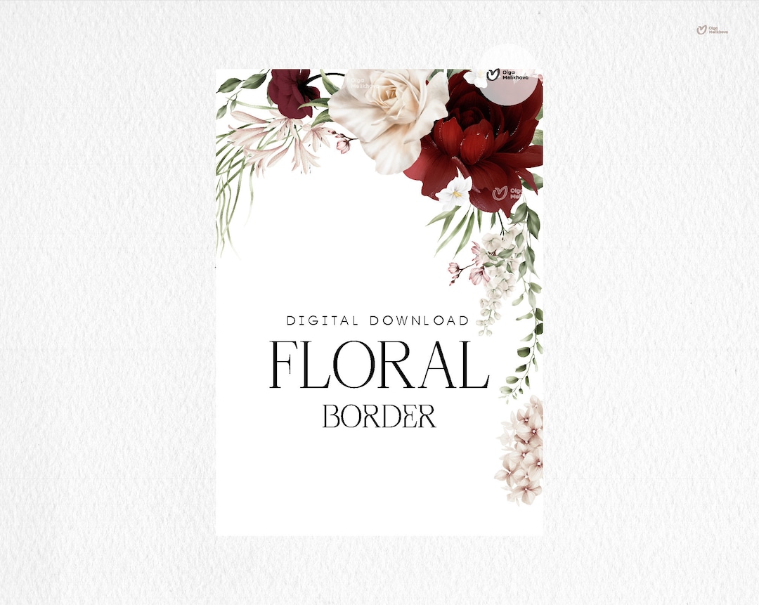 Floral Border-frame, Burgundy Flowers, Floral Frame, Wedding Invite ...