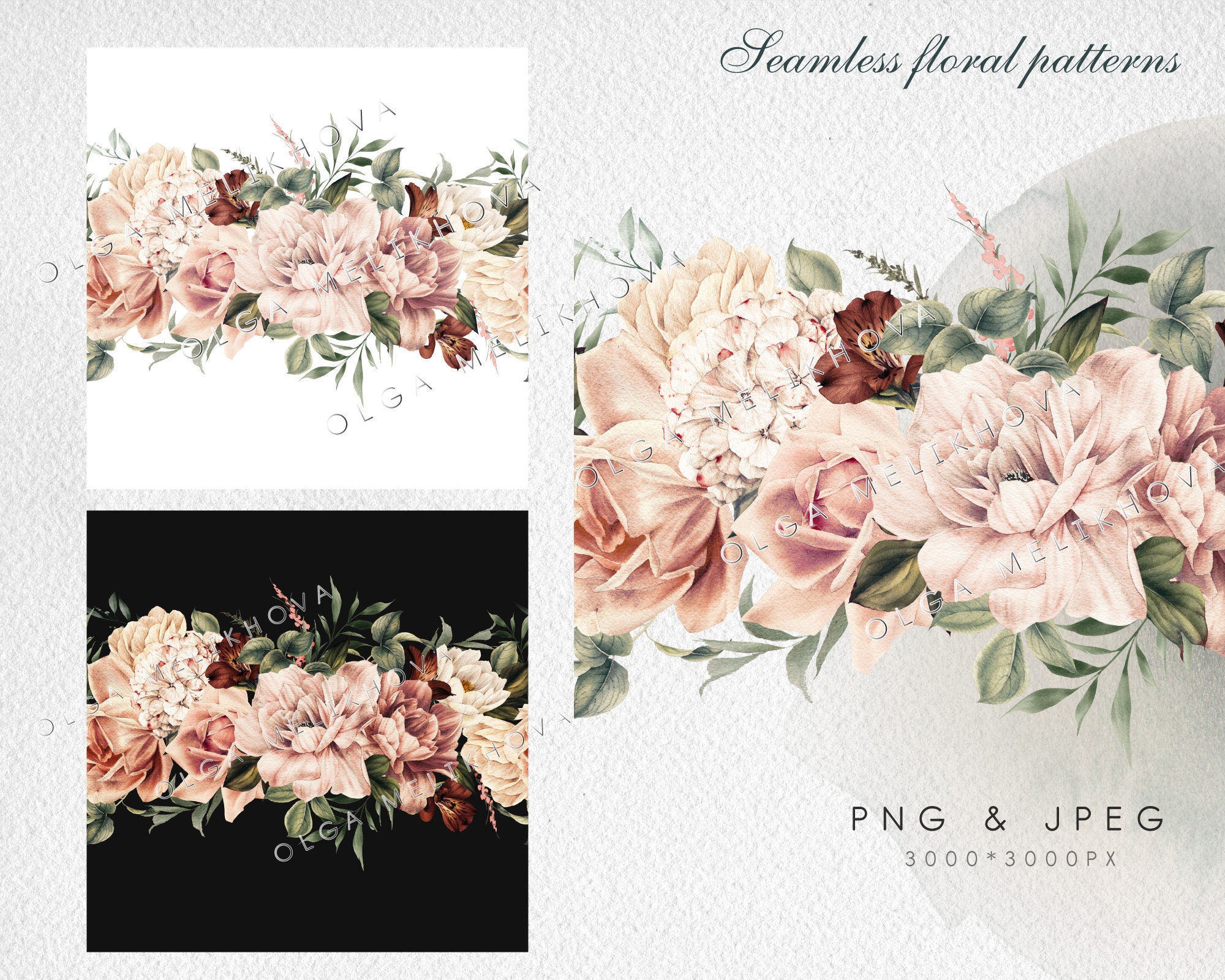 Seamless Floral Patterns | Digital Paper | Watercolor Vintage Flowers ...
