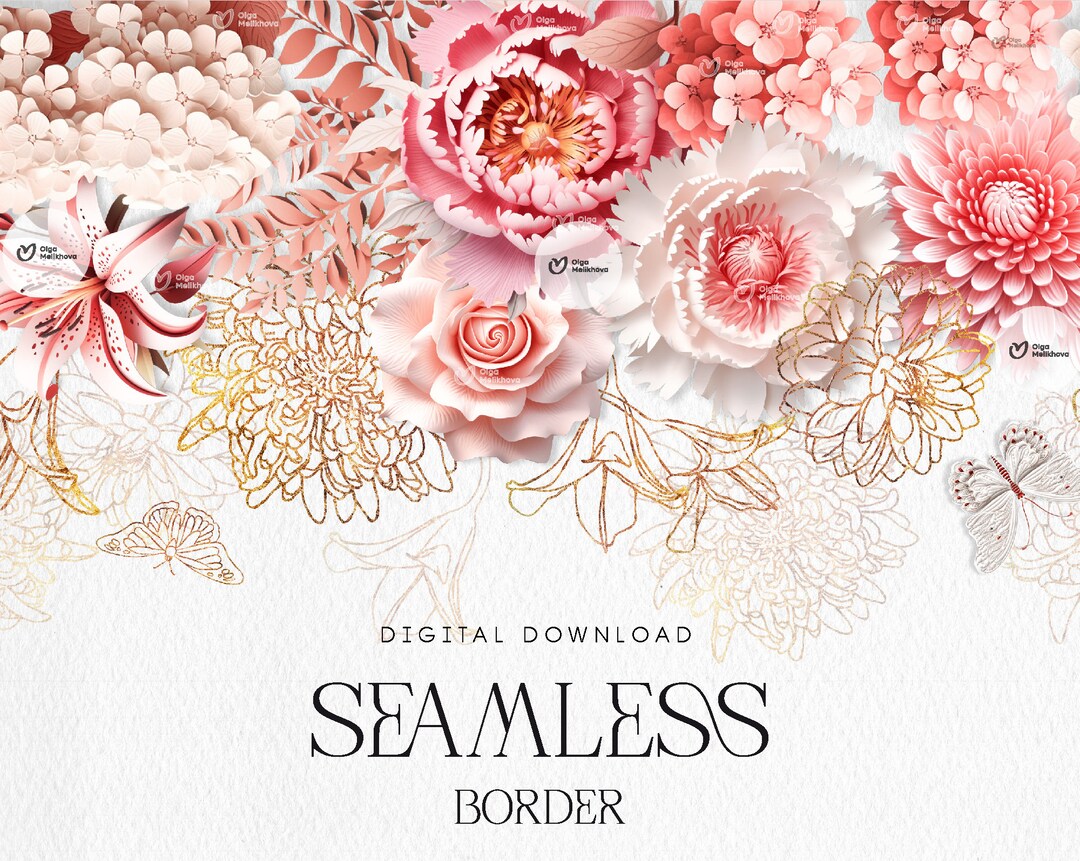 Seamless Floral Border for Invitations, Planners, Journal Pages, Pastel ...