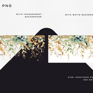 Greenery Seamless Border, Golden Foliage, Elegant Floral Clipart ...