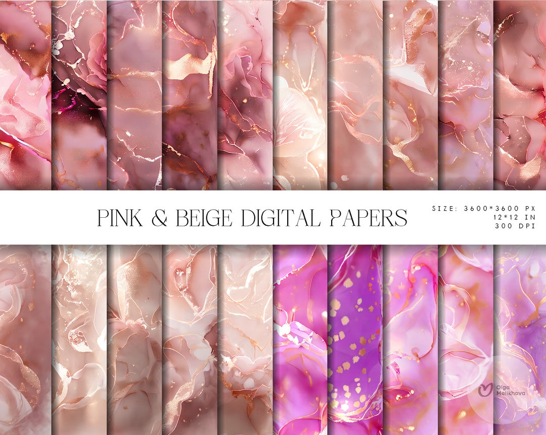 Pink & Beige Digital Paper, Alcohol Ink Backgrounds, Printable ...