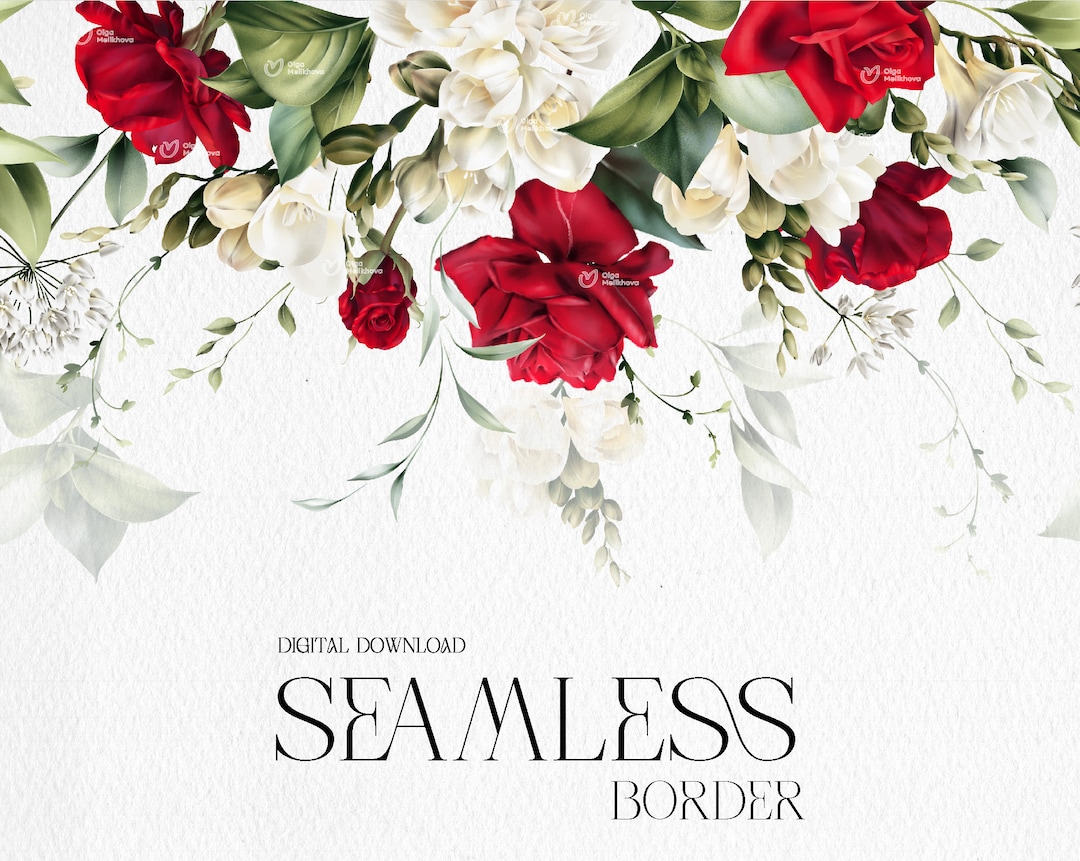 Seamless Floral Border, Red and White Flowers, Border-frame, Wedding ...