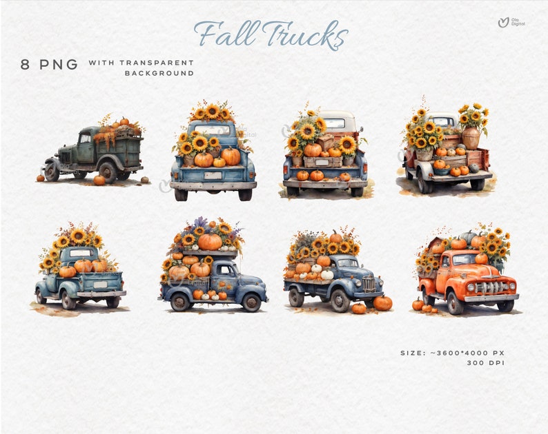 Watercolor Fall Trucks Clipart, Fall Clipart PNG, Farm Truck PNG ...