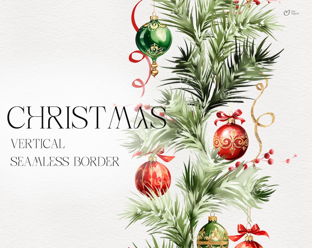 Christmas Seamless Vertical Border, Christmas Balls, New Year Invite ...