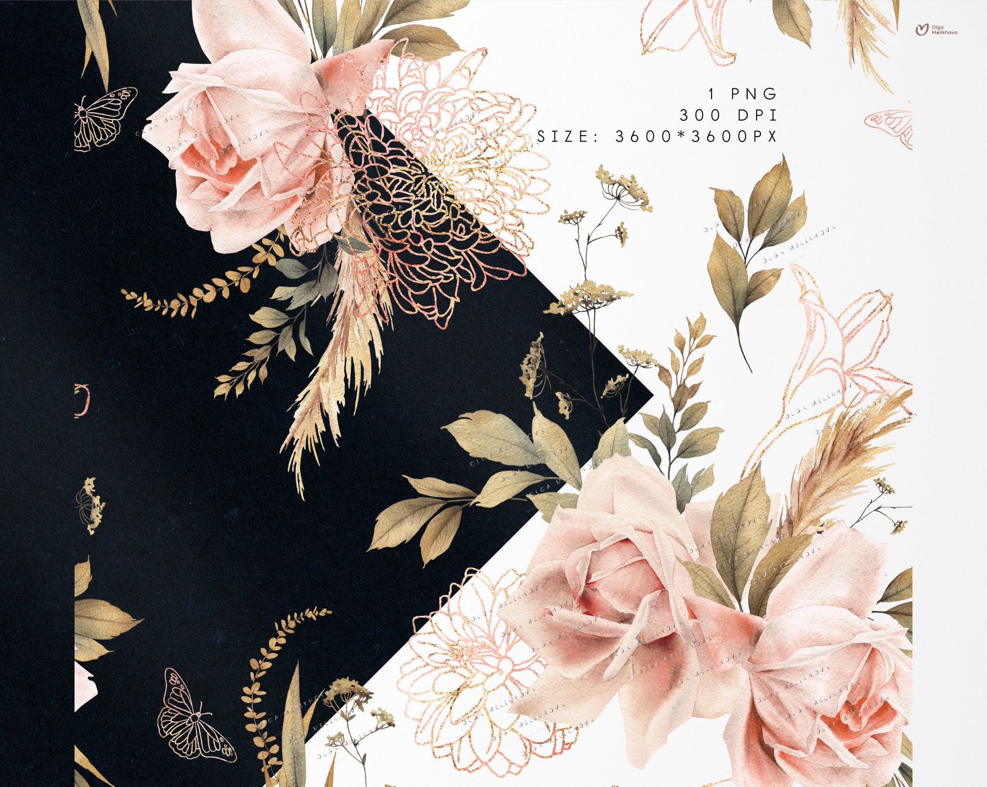 Seamless Floral Pattern Digital Paper Watercolor Roses Gold - Etsy