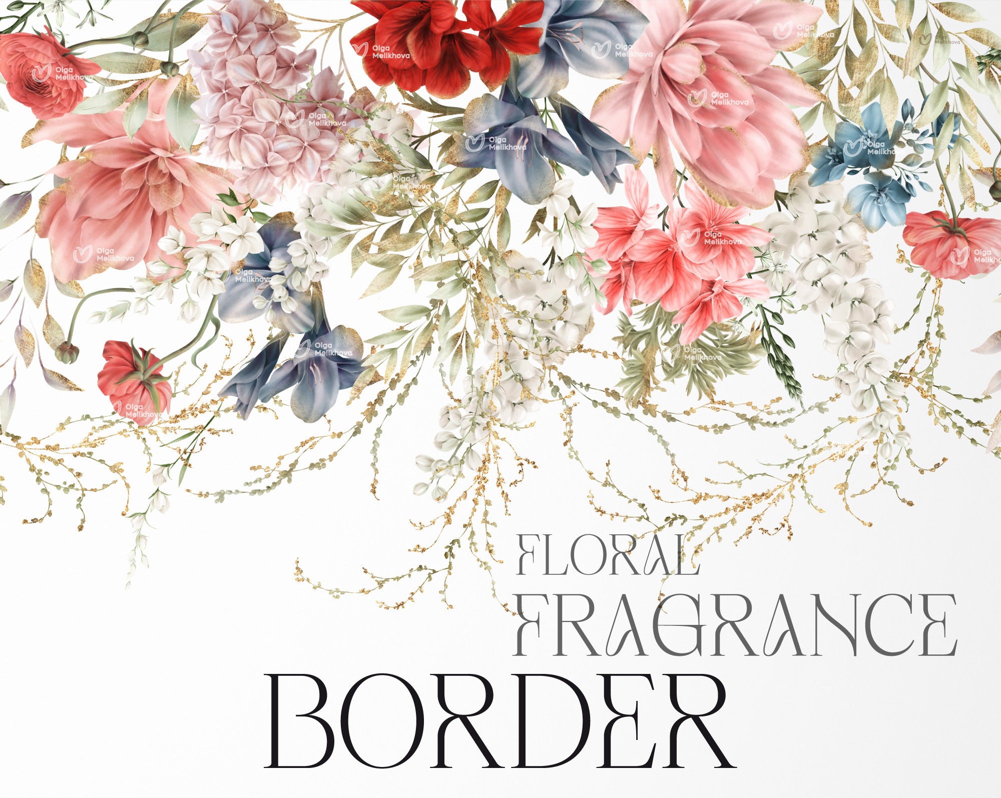 Floral Border Garden Flowers Border Golden Leaves & Flowers - Etsy