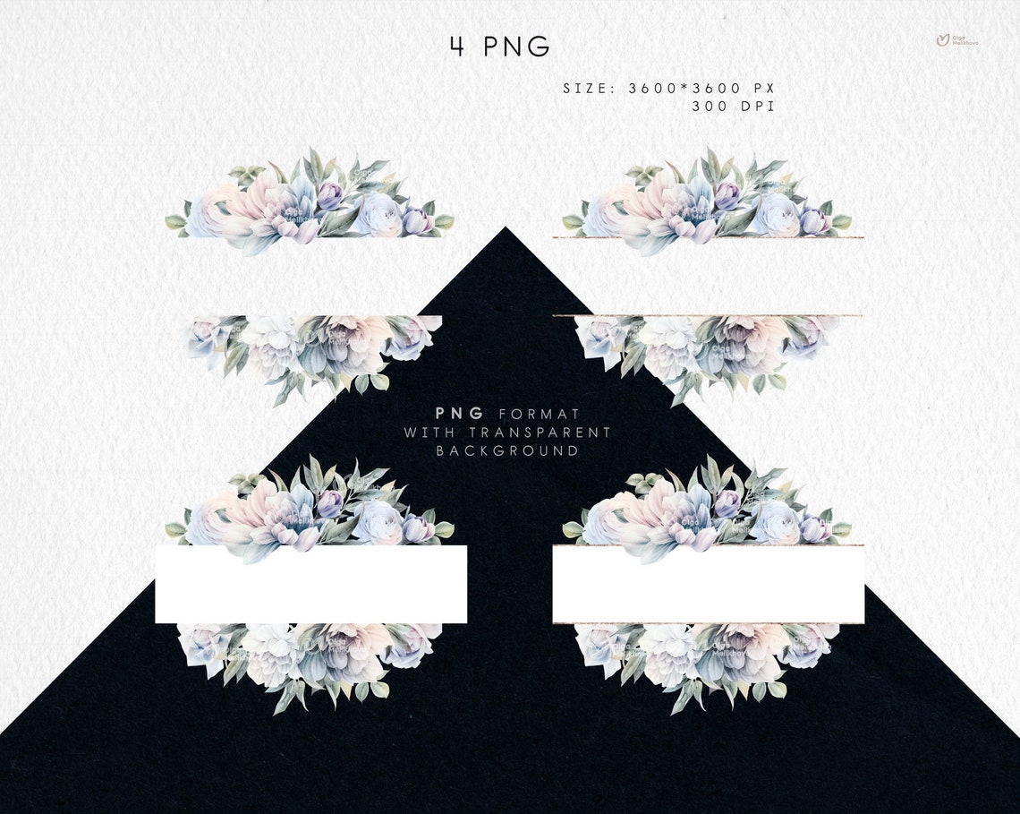 Floral Frames Blue Flowers Watercolor Wedding Frame Clipart - Etsy