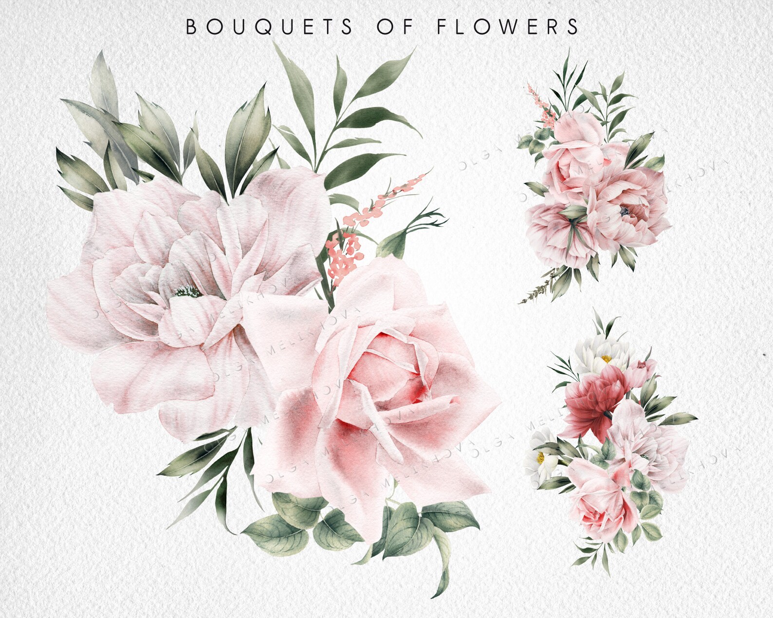 Bouquets of Flowers Watercolor Flowers Clip Art Wedding - Etsy