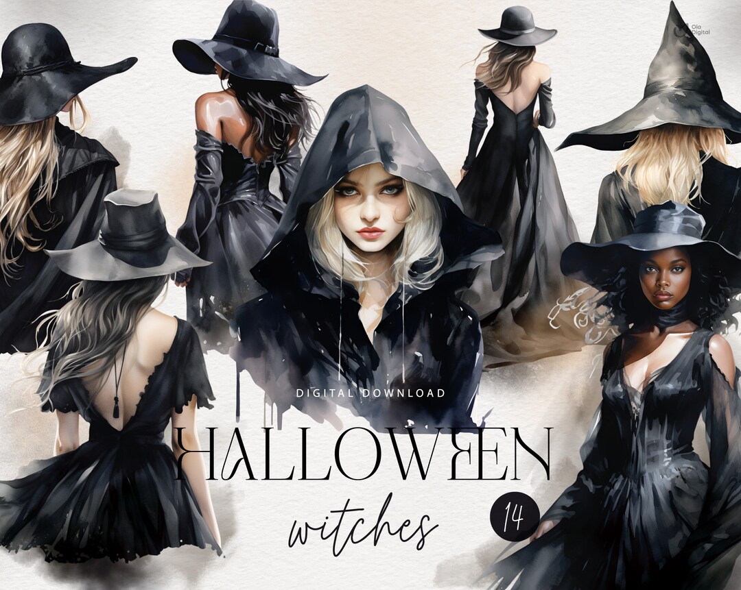 Halloween Witches, Watercolor Clipart, Watercolor Woman, Elegant Lady ...