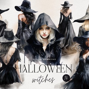 Halloween Witches, Watercolor Clipart, Watercolor Woman, Elegant Lady ...