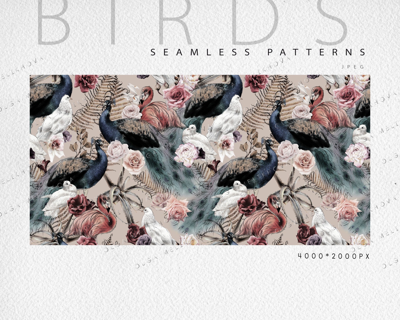 Seamless Floral Patterns With Birds Digital Paper Clipart - Etsy
