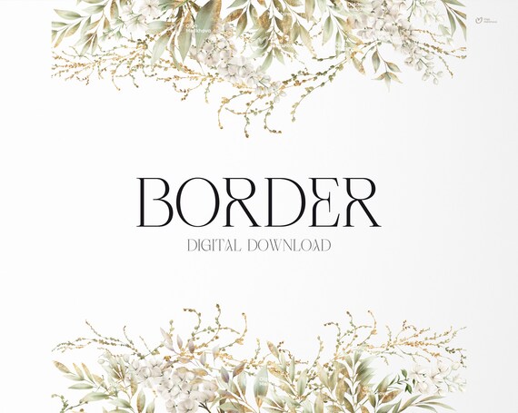 Floral Border Greenery Foliage Border Green Leaves & Gold - Etsy