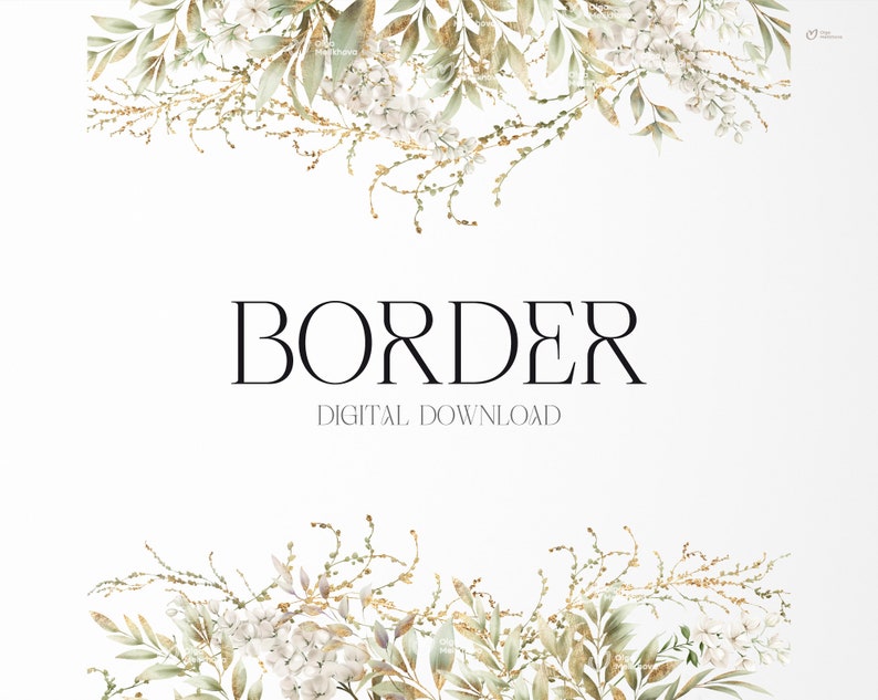 Floral Border Greenery Foliage Border Green Leaves & Gold - Etsy