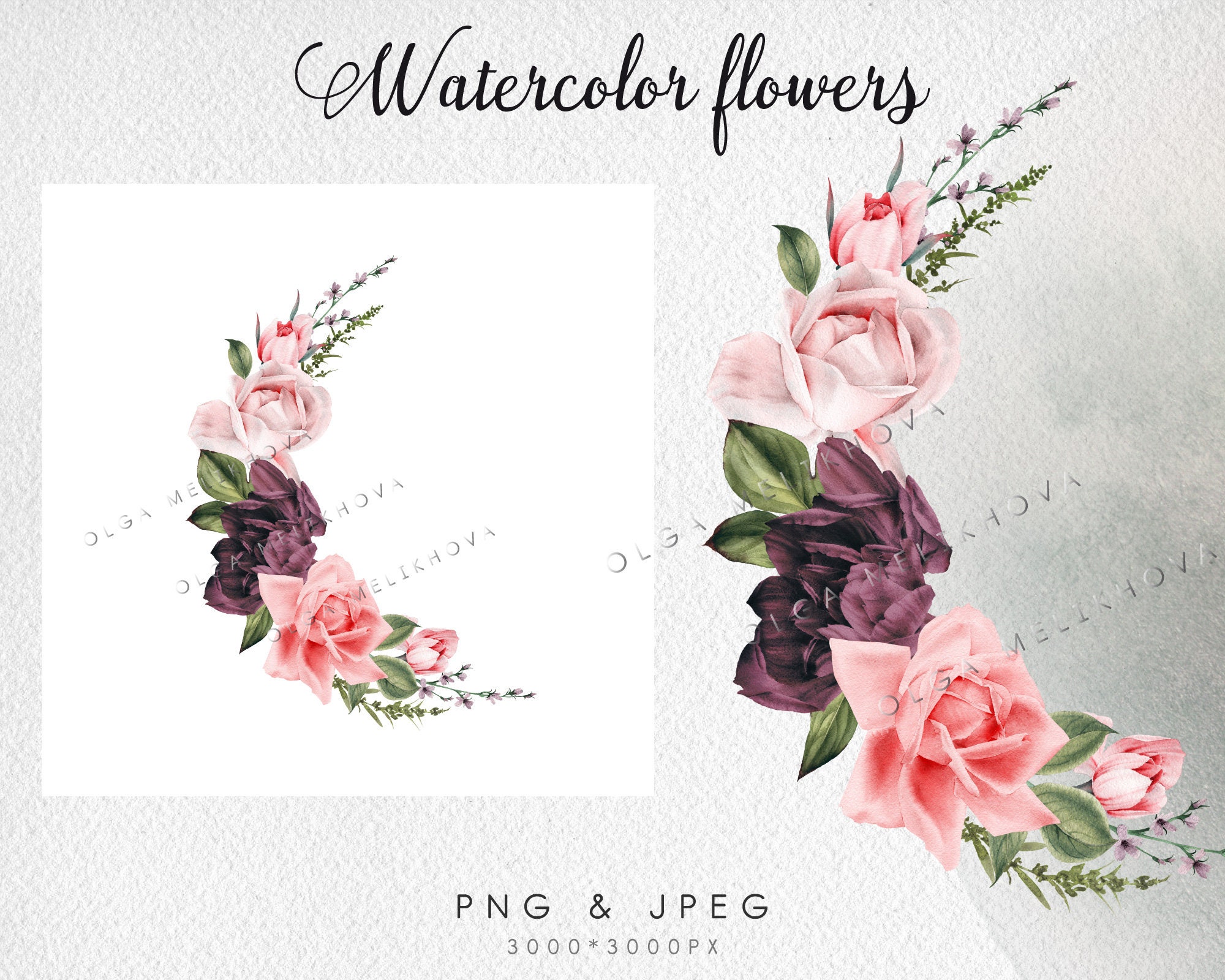 Watercolor Flowers Clipart PNG Bouquet Seamless Pattern - Etsy