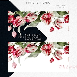 Tulips, Floral Seamless Border, Floral Frame, Wedding Invite Card, Red ...